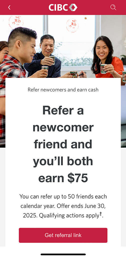 CIBC refer link 通过这个link新用户得$75 - Refer专区 - 加卡论坛